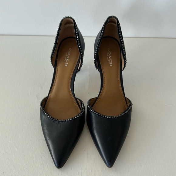 Coach | Shoes | Coach Blue Leather Pumpsbeaded Split Slipon High Heel | Poshmark
